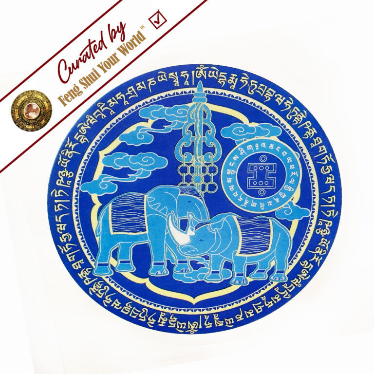 Blue Rhinoceros & Elephant with Protective Staff Sticker | Feng Shui ...